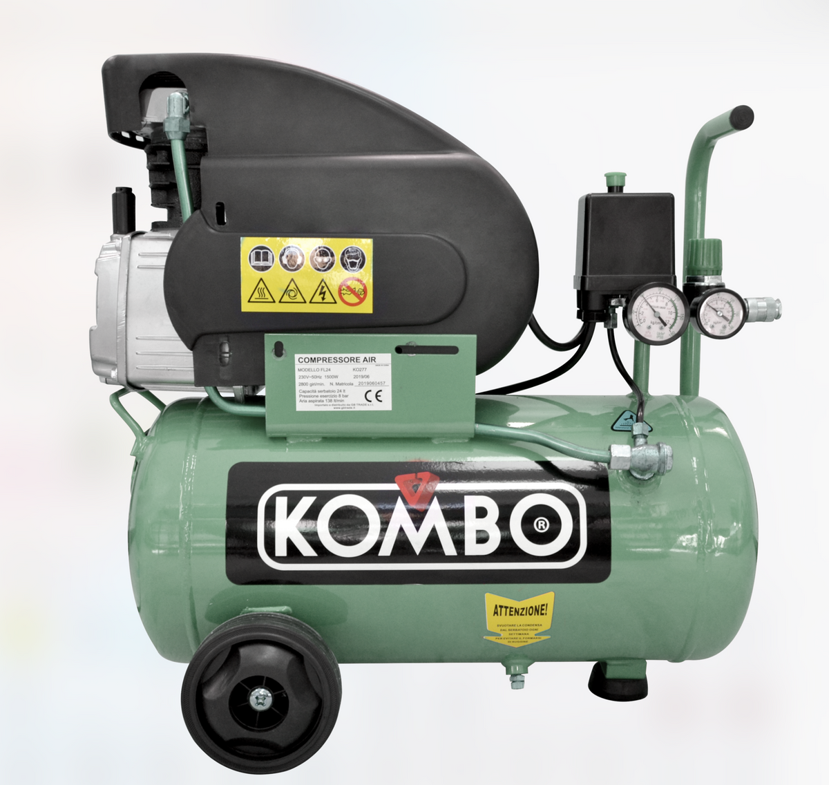 Compressore elettrico 230V-50Hz da 1.5 KW / 2.0 HP serbatoio 24Lt ...